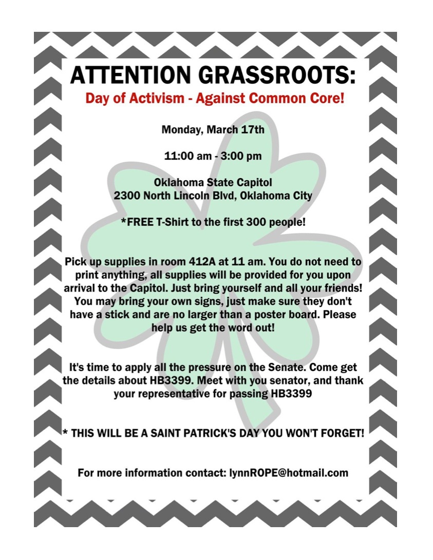 STOP Common Core Rally March 17th flyer | OKGrassroots